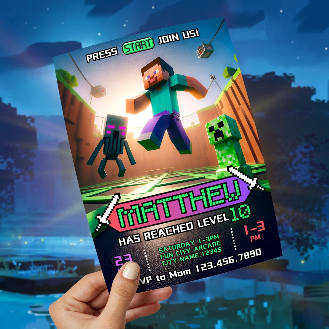 Editable Mindcraft Bounce Party Invitation, Jump Party Invite, Skyzone Party Invitation ...
