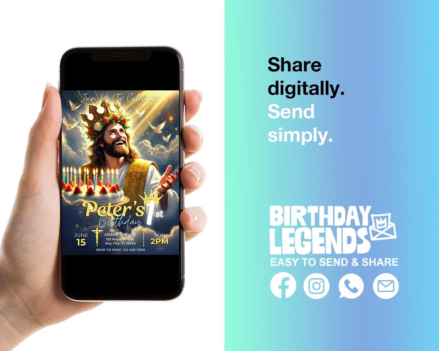 Christian Birthday Invitation Template, Editable Jesus Birthday Invite ...