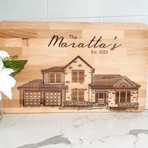 House Custom Cutting Board - Custom Home Hand Drawing - Housewarming ...