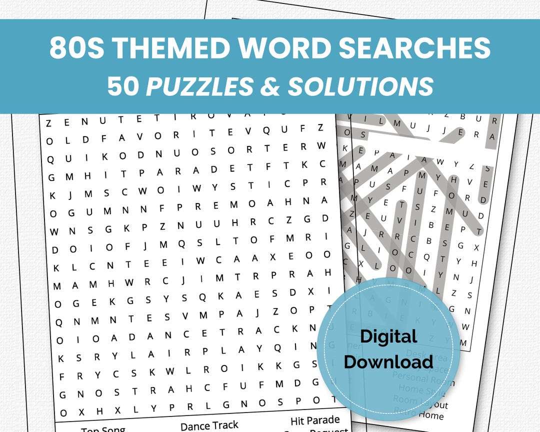 80s Themed Word Search Puzzles, 50 Nostalgic Games Printable, Digital ...