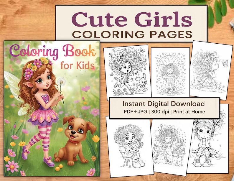 Cute Girls Coloring Pages | Kids Printable Coloring Book | Whimsical ...