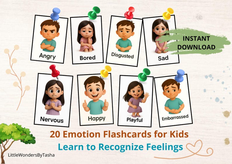 40 Emotion Flashcards for Kids, Printable Feelings Cards, Boy Girl ...