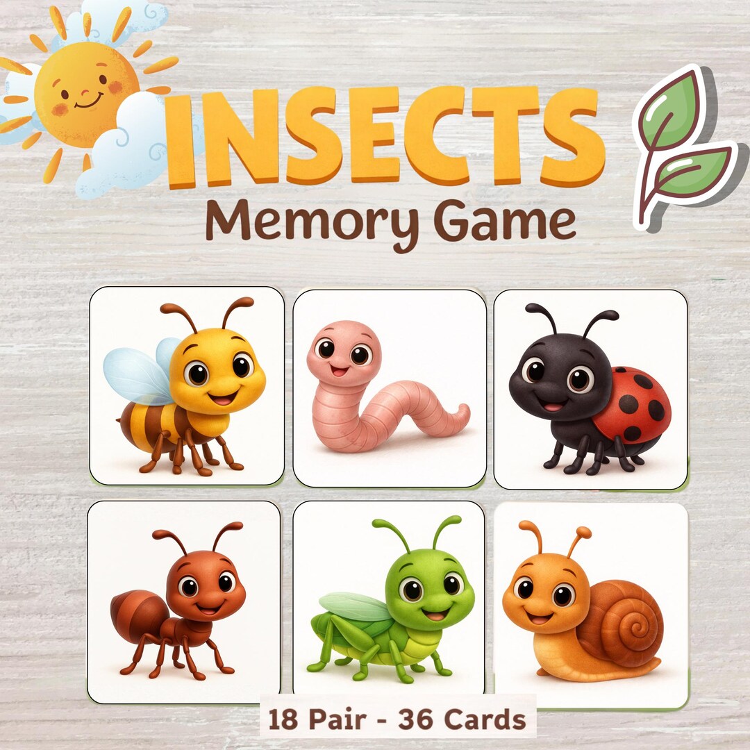 Insects Memory Game Printable | Cute Bugs Matching Game | Preschool ...