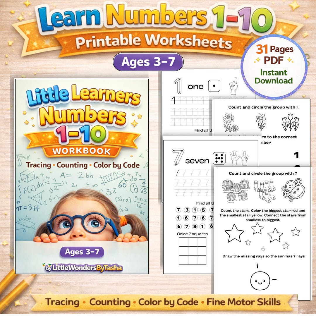 Learn Numbers 1–10 Activity Book for Preschool | Printable Workbook ...