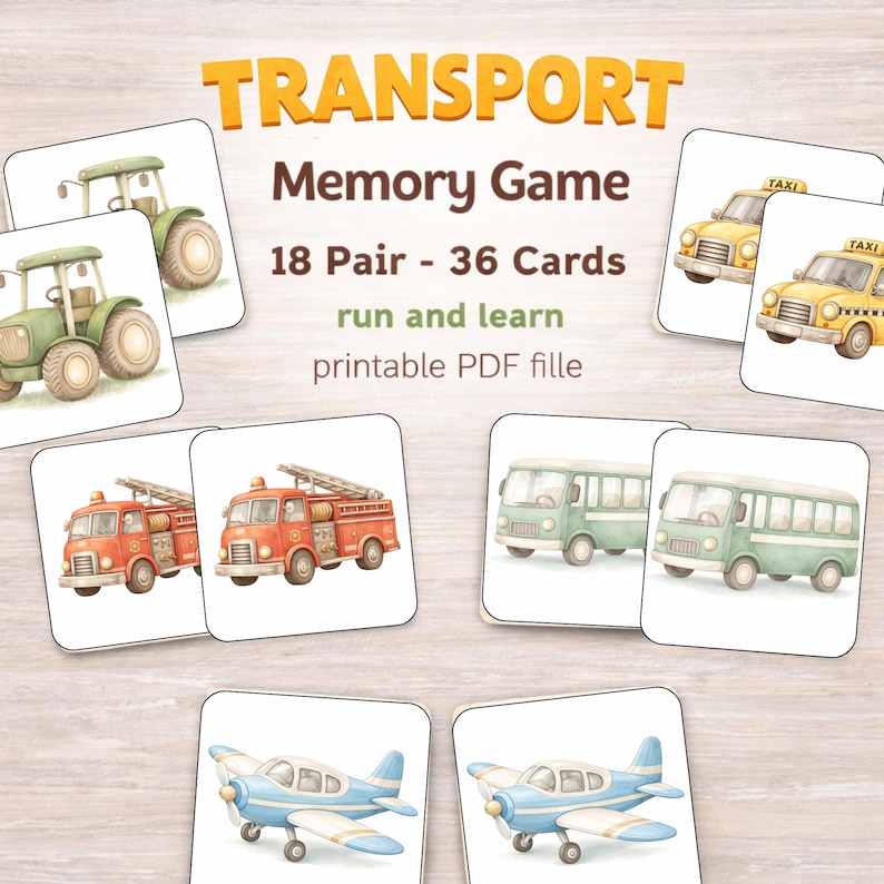 Transport Memory Game Printable | Vehicles Matching Game for Kids ...