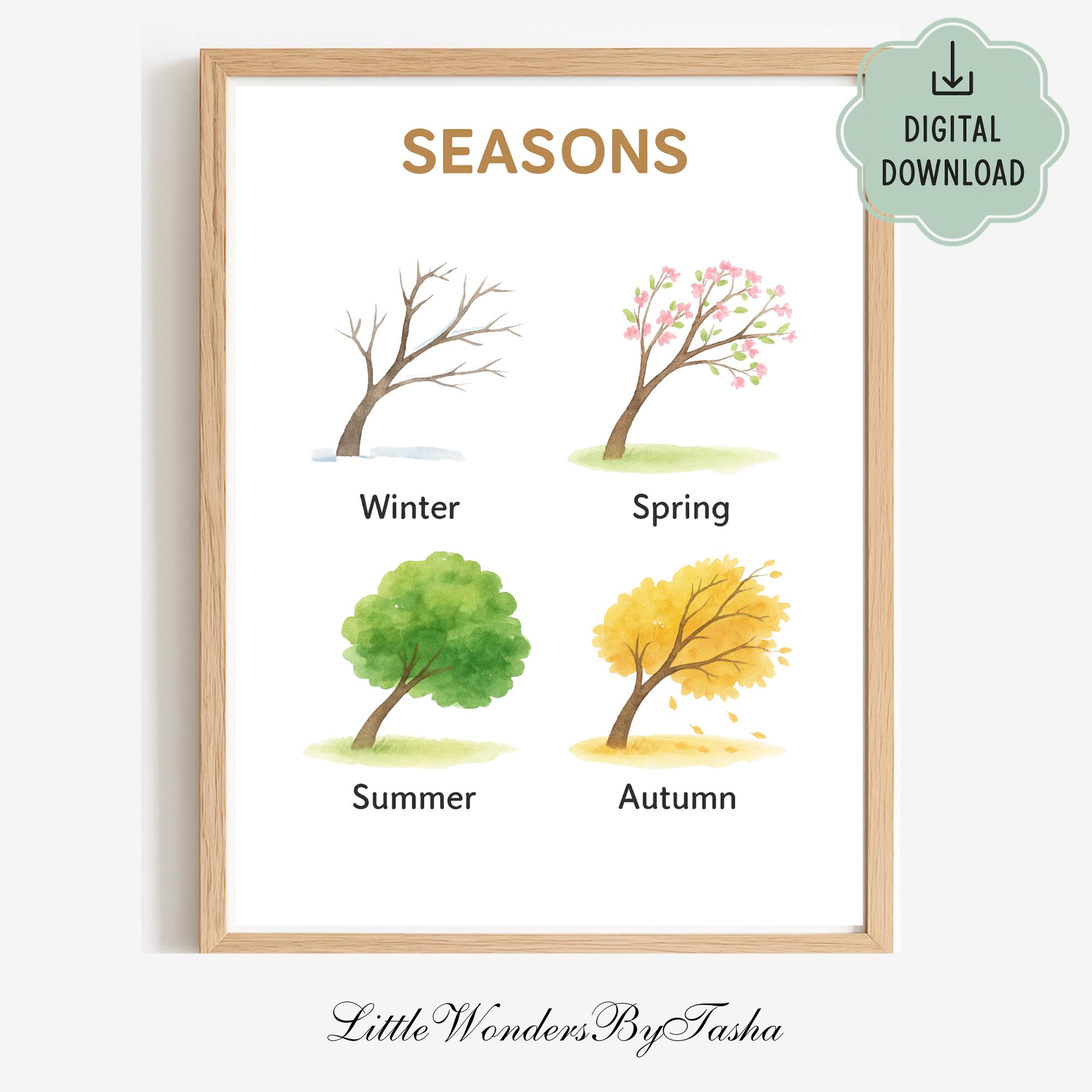 Kids Learning Posters Printable Set | Months Seasons Weather Days ...