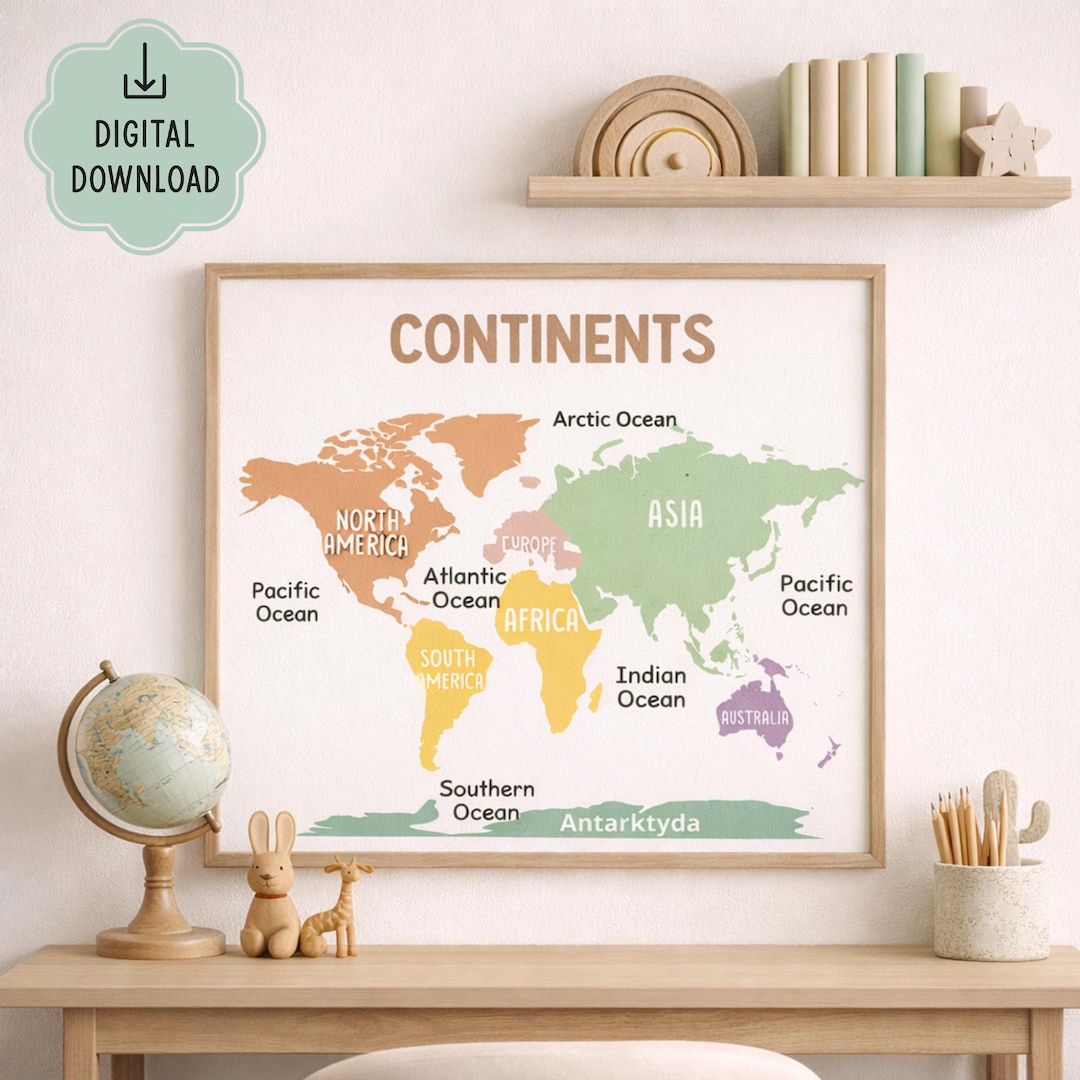 World Continents Poster Printable | Geography Wall Chart for Kids ...