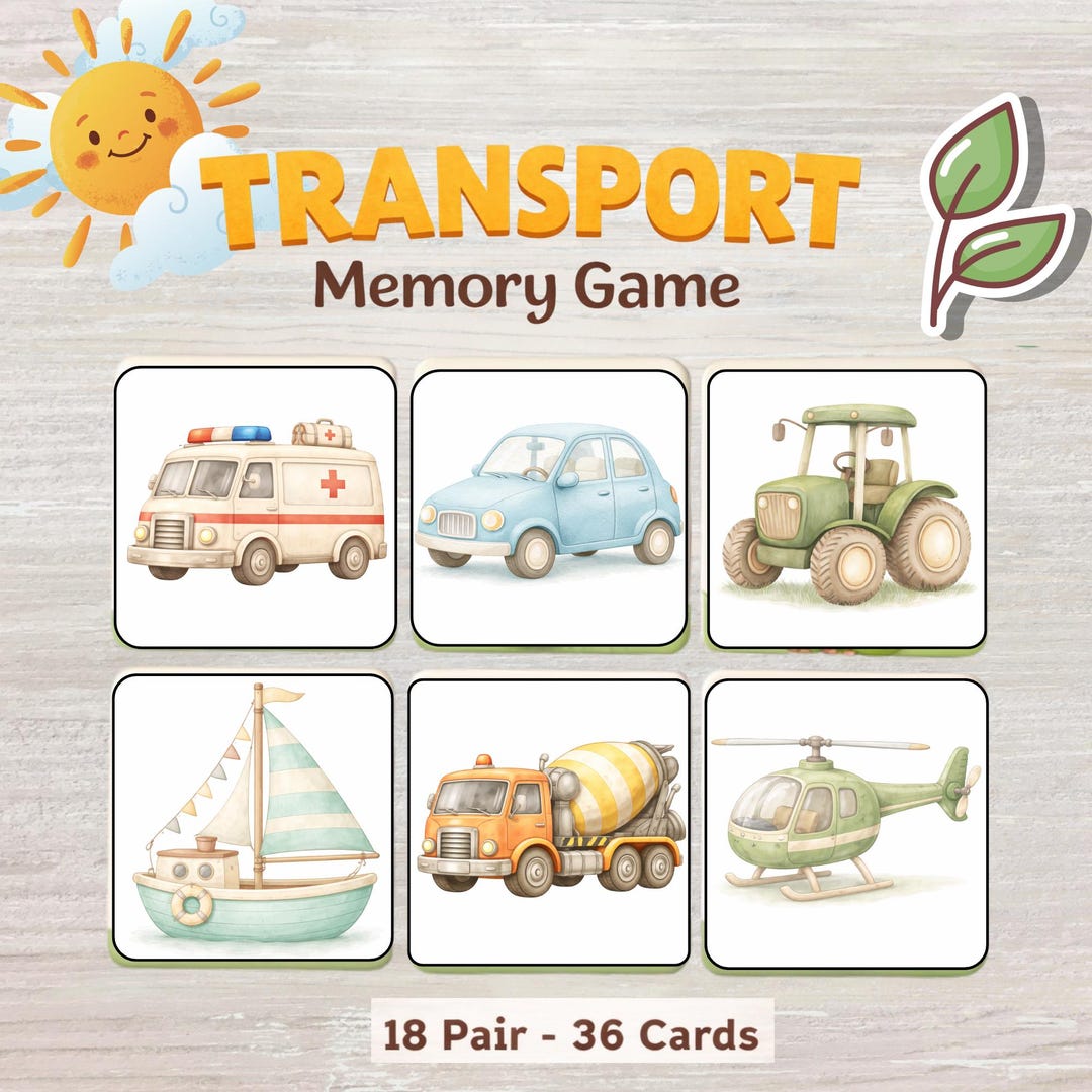 Transport Memory Game Printable | Vehicles Matching Game for Kids ...