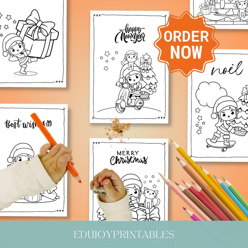 Cute Christmas Coloring Pages: Festive Kids Activities (PDF) - Etsy