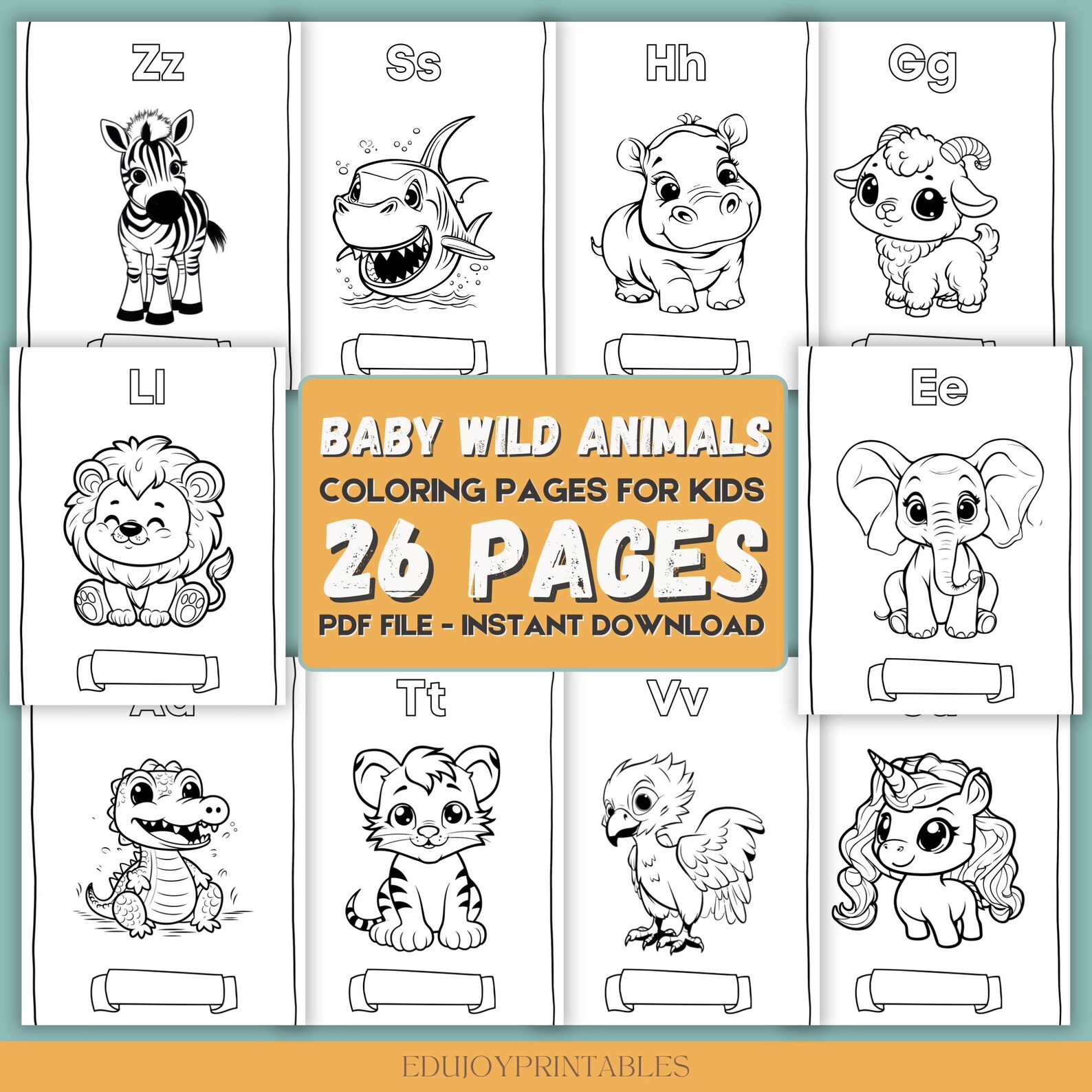 26 Animal Coloring Pages for Kids Alphabet Animal Coloring Book ...