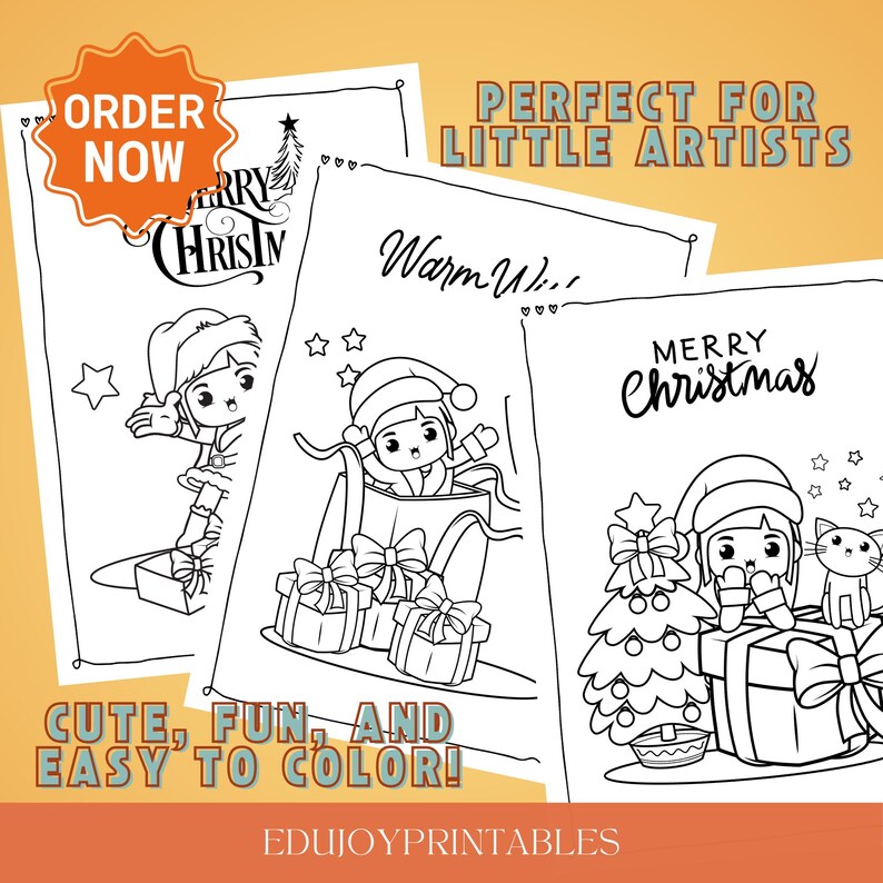 Cute Christmas Coloring Pages: Festive Kids Activities (PDF) - Etsy