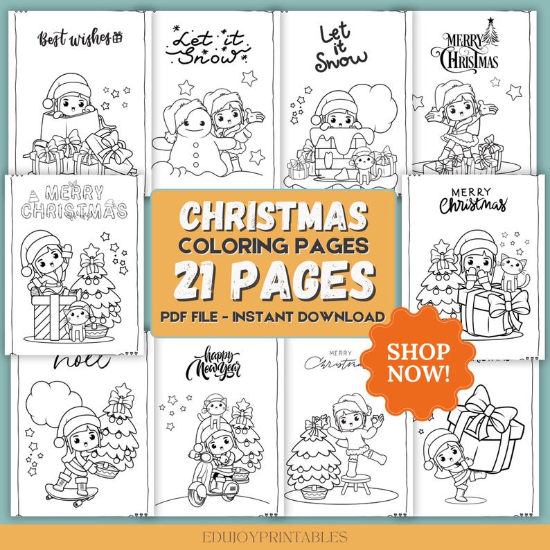 Cute Christmas Coloring Pages: Festive Kids Activities (PDF) - Etsy