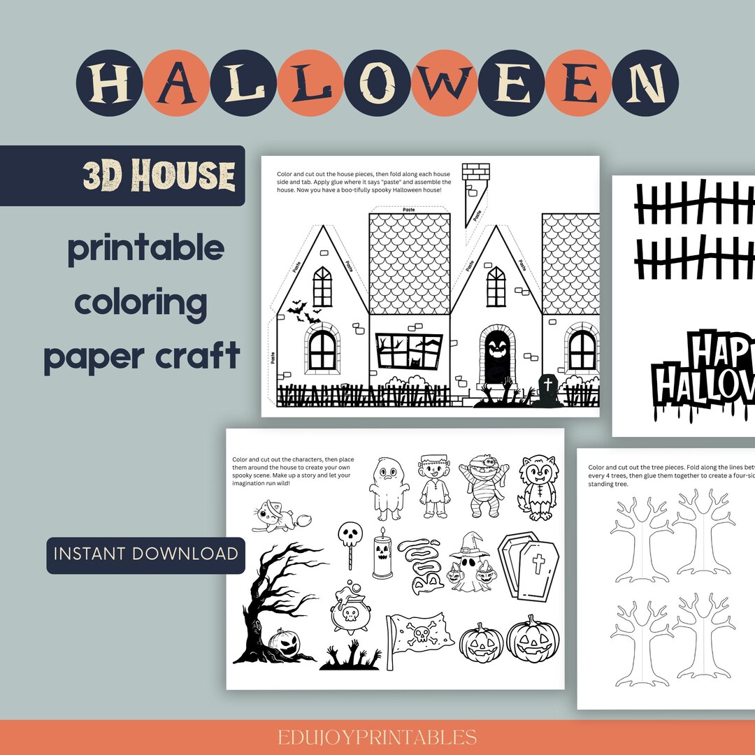 Haunted House Paper Craft to Color and Cut, Printable Halloween ...