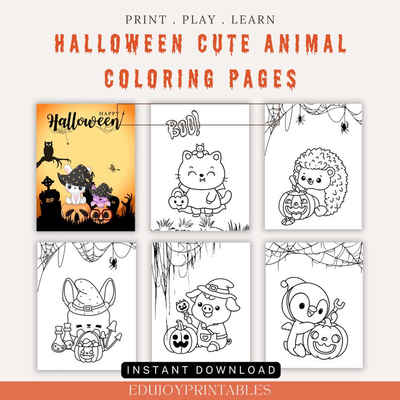 Spooky Cute Halloween Animal Coloring Pages | Fun Printable Coloring ...