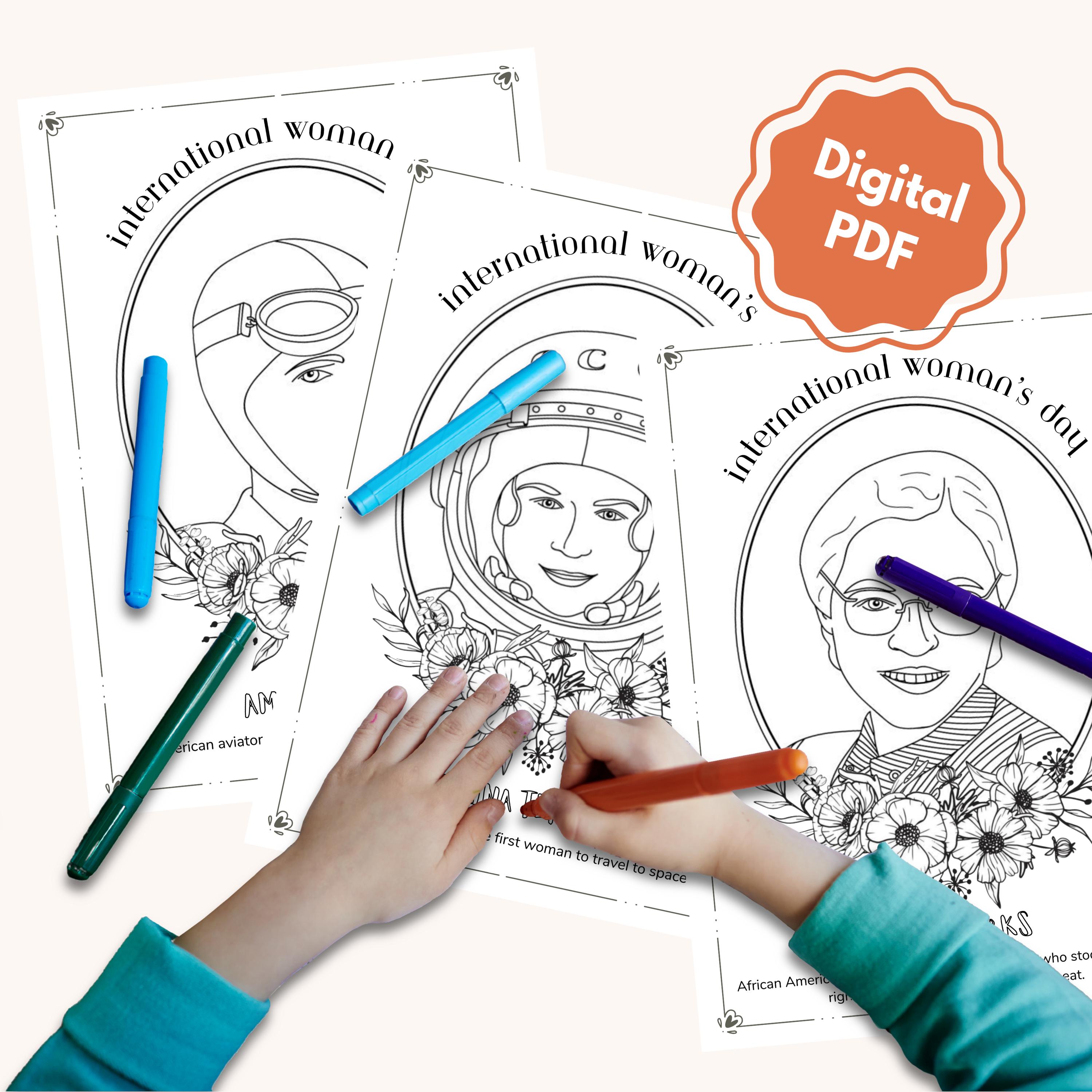 International Women's Day Coloring Pages, Educational Activity (digital ...