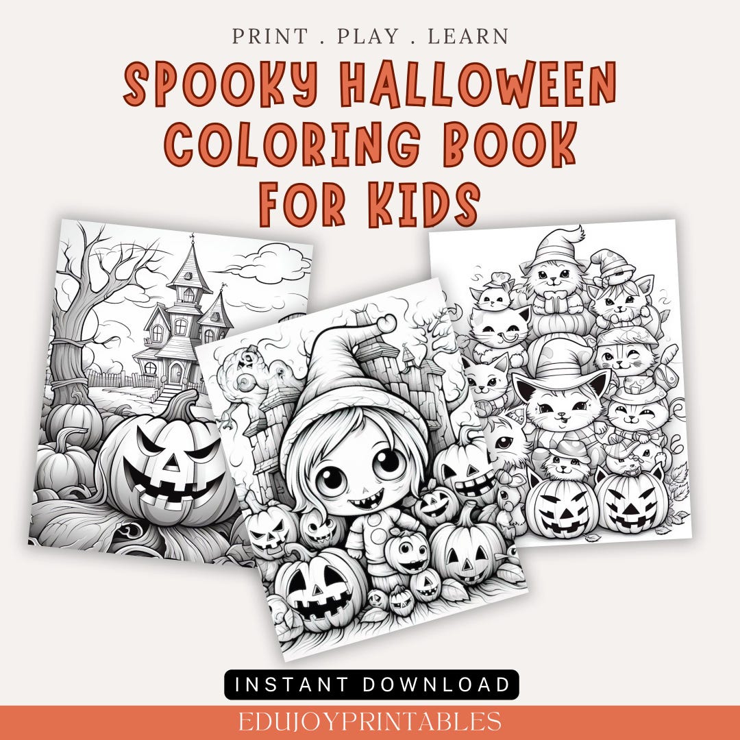 Halloween Coloring Book Printable – 20 Pages for Kids, Spooky Coloring ...