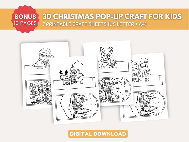 Christmas Coloring Craft for Kids | Stand-up Santa & Reindeer | Easy ...