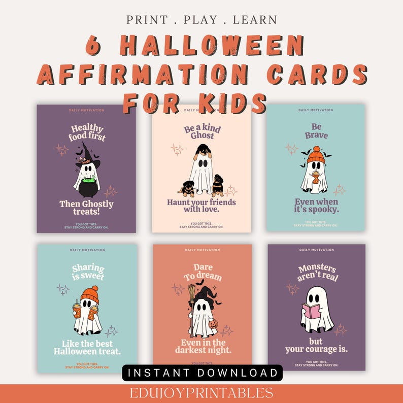 Halloween Affirmation Cards for Kids – Inspiring Quotes (digital ...