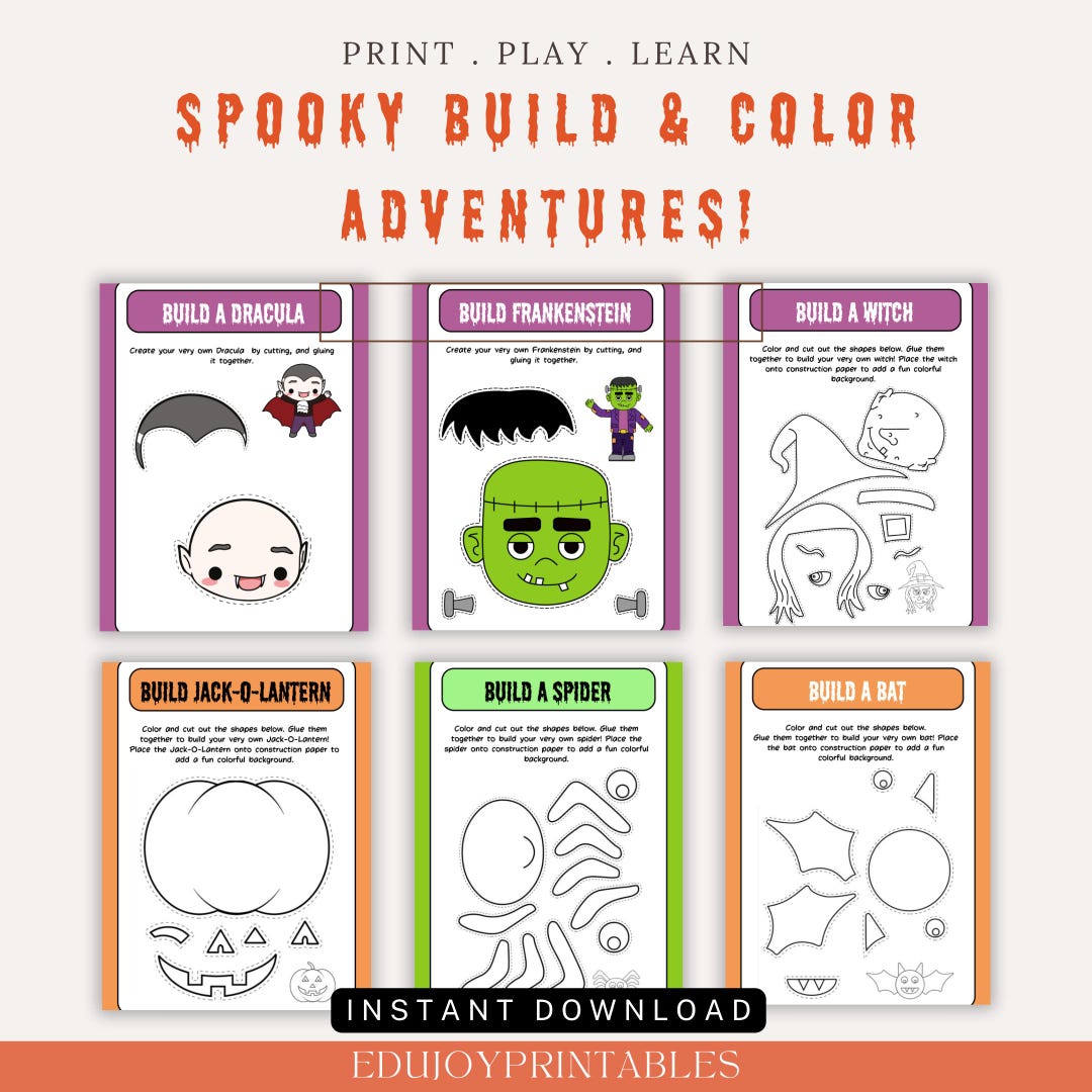 Halloween Craft Kit for Kids | Printable Cut and Color Spooky ...