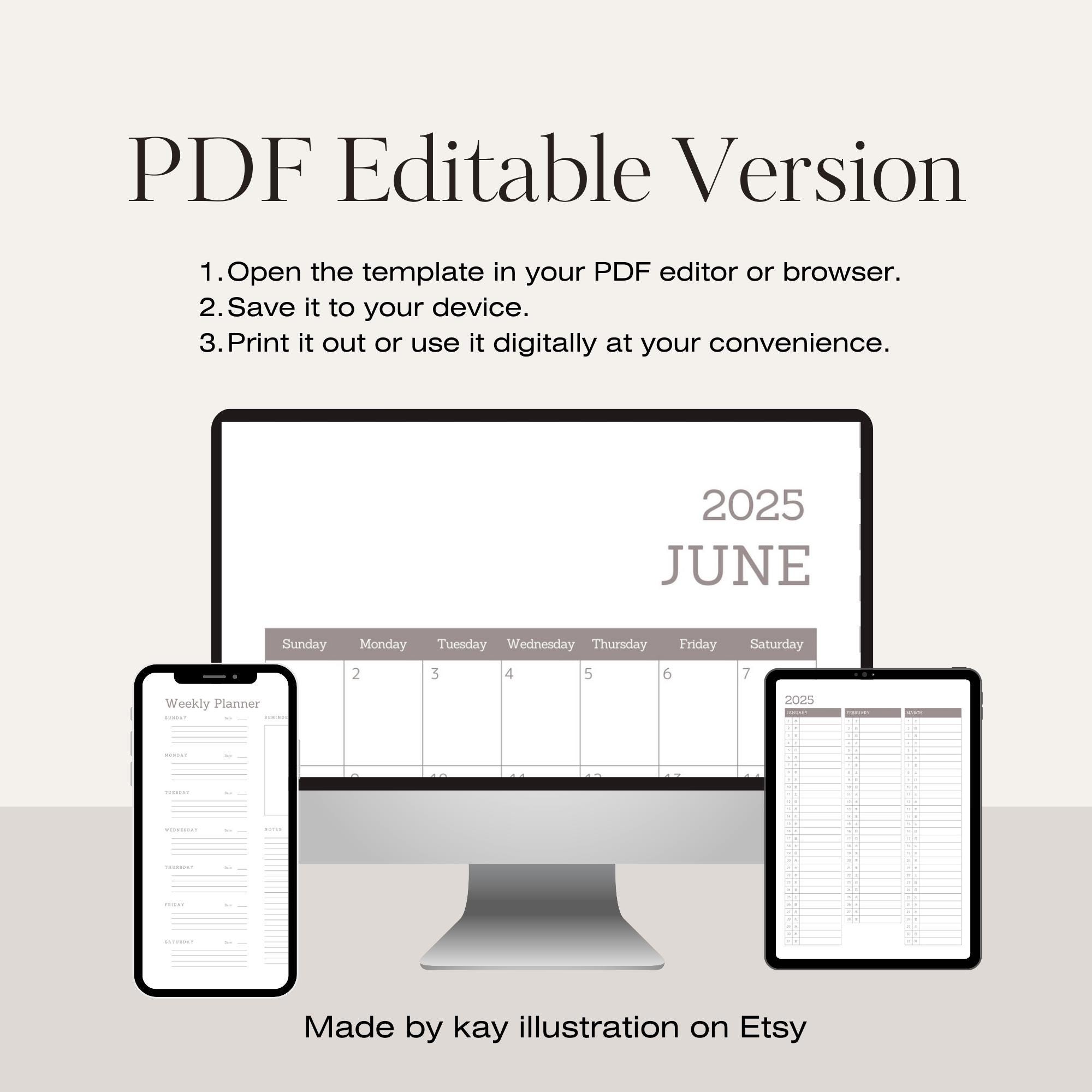2025 Monthly Calendar Printable & Fillable, Year Calendar Template ...