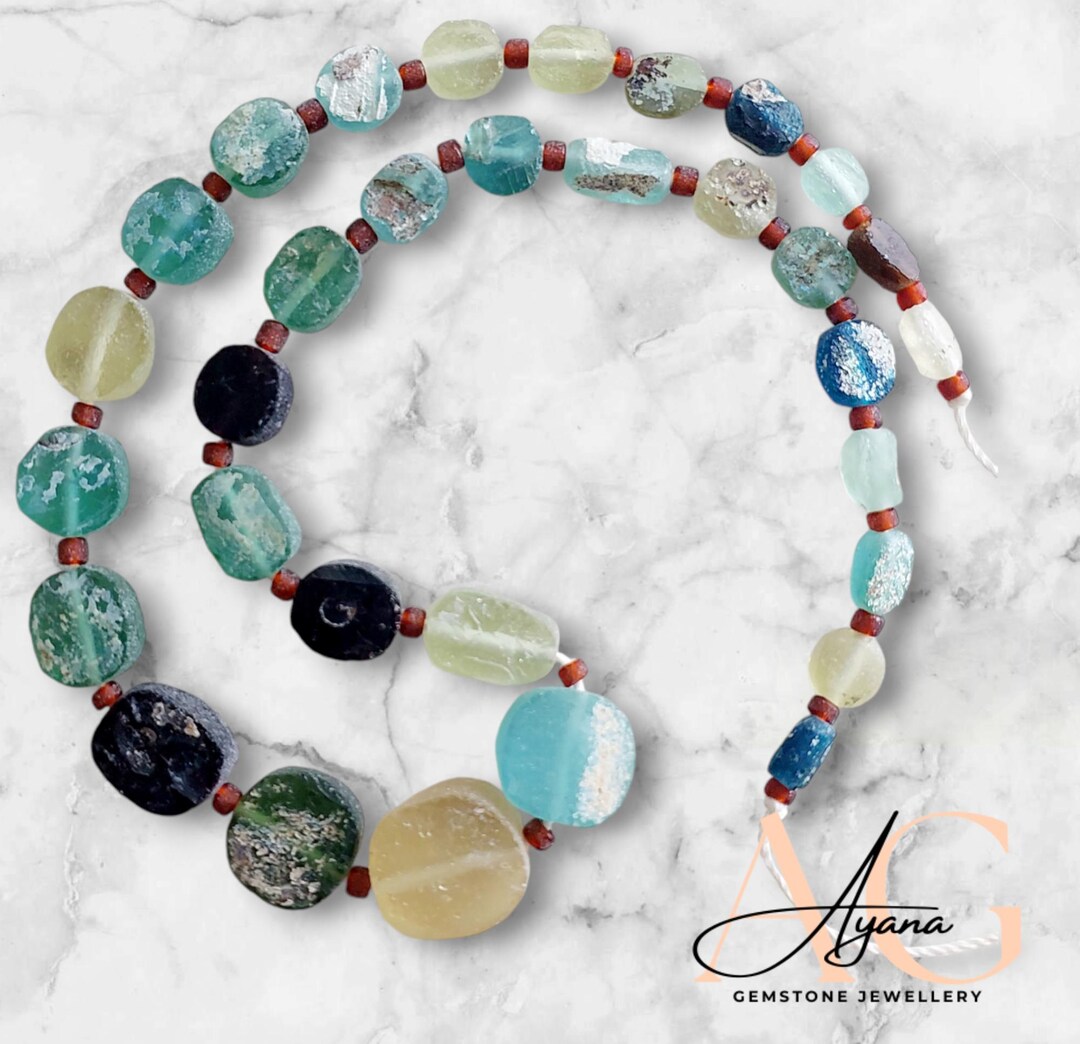 Ancient Roman Glass Strand Authentic Iridescent Blue, Green & Yellow ...