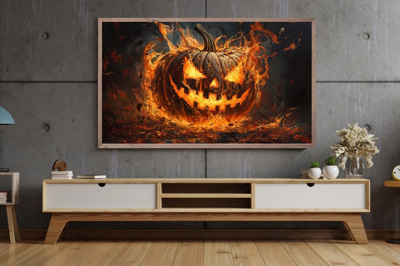 Fire Halloween FRAME TV Art Ghost Fire and Pumpkin, Fall Halloween ...