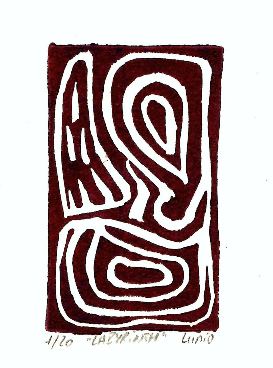 Linocut LABYRINTH Brown Chocolate Burned Sienna Original - Etsy
