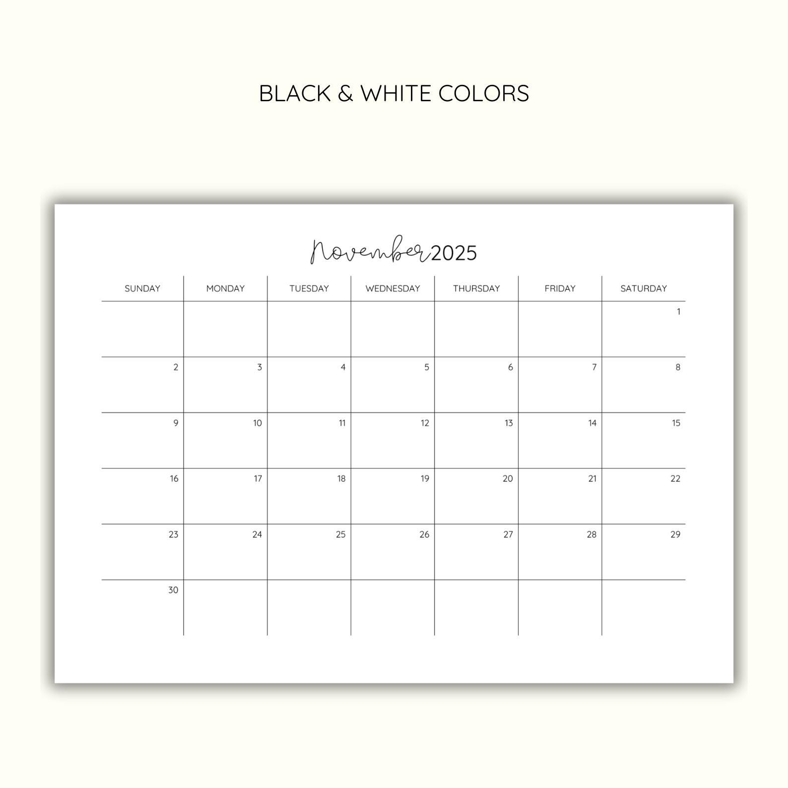 2025 Calendar Sunday Start, Printable Calendar PDF, Desk Calendar, Wall ...