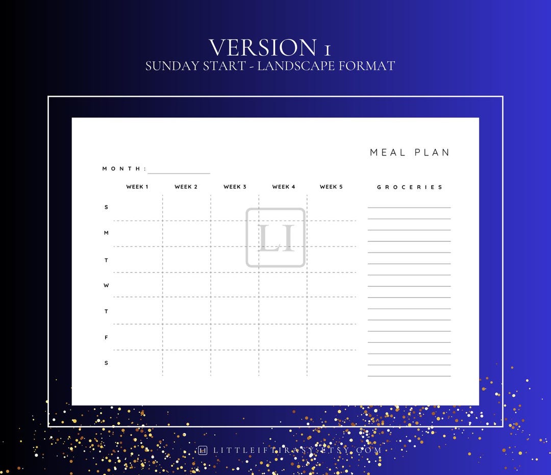 Meal Plan Bundle Sunday Start, Groceries Meal Planner, Printable Meal ...