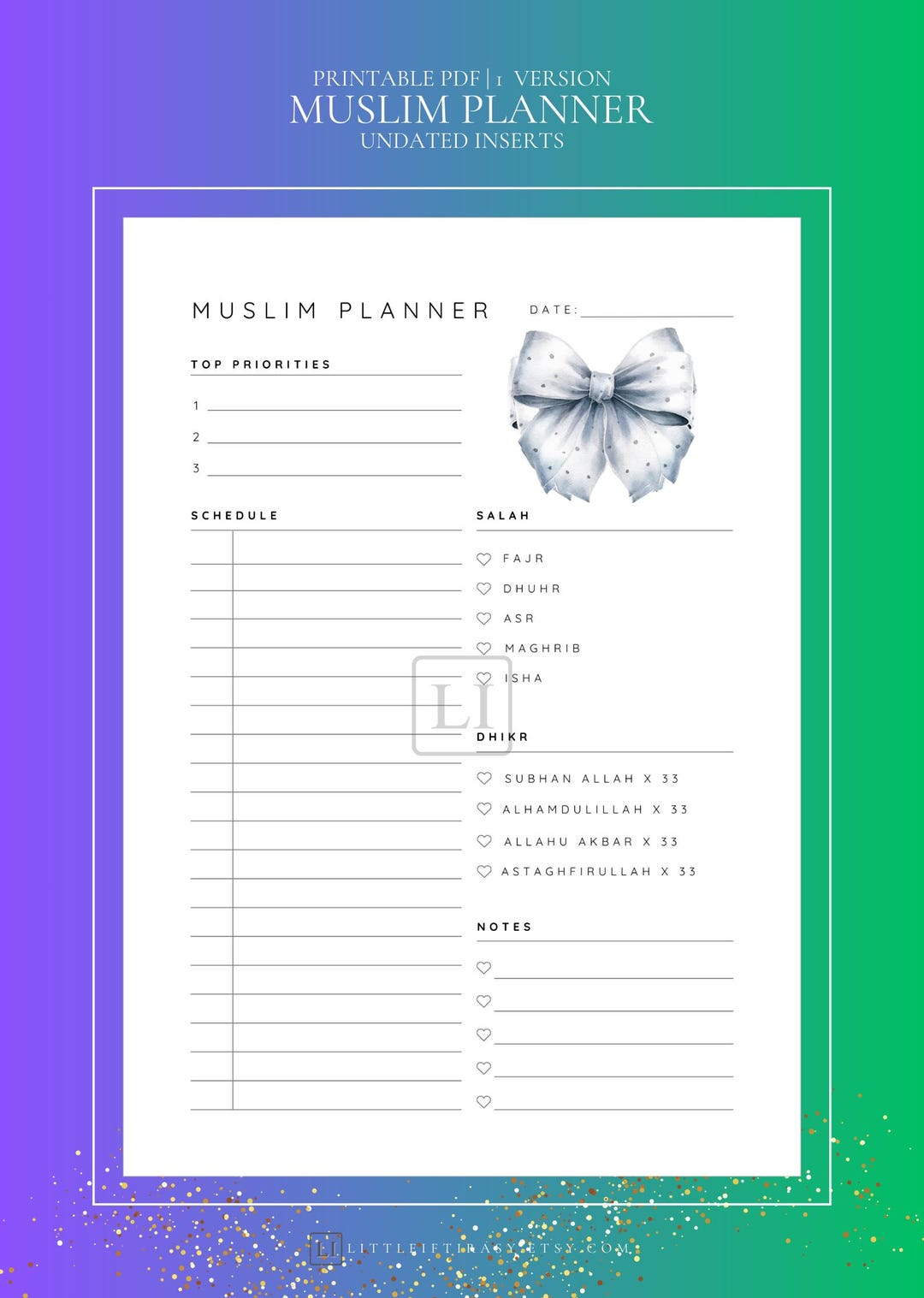 MUSLIM Daily Planner Printable Planner PDF, Top Priorities, Salah ...