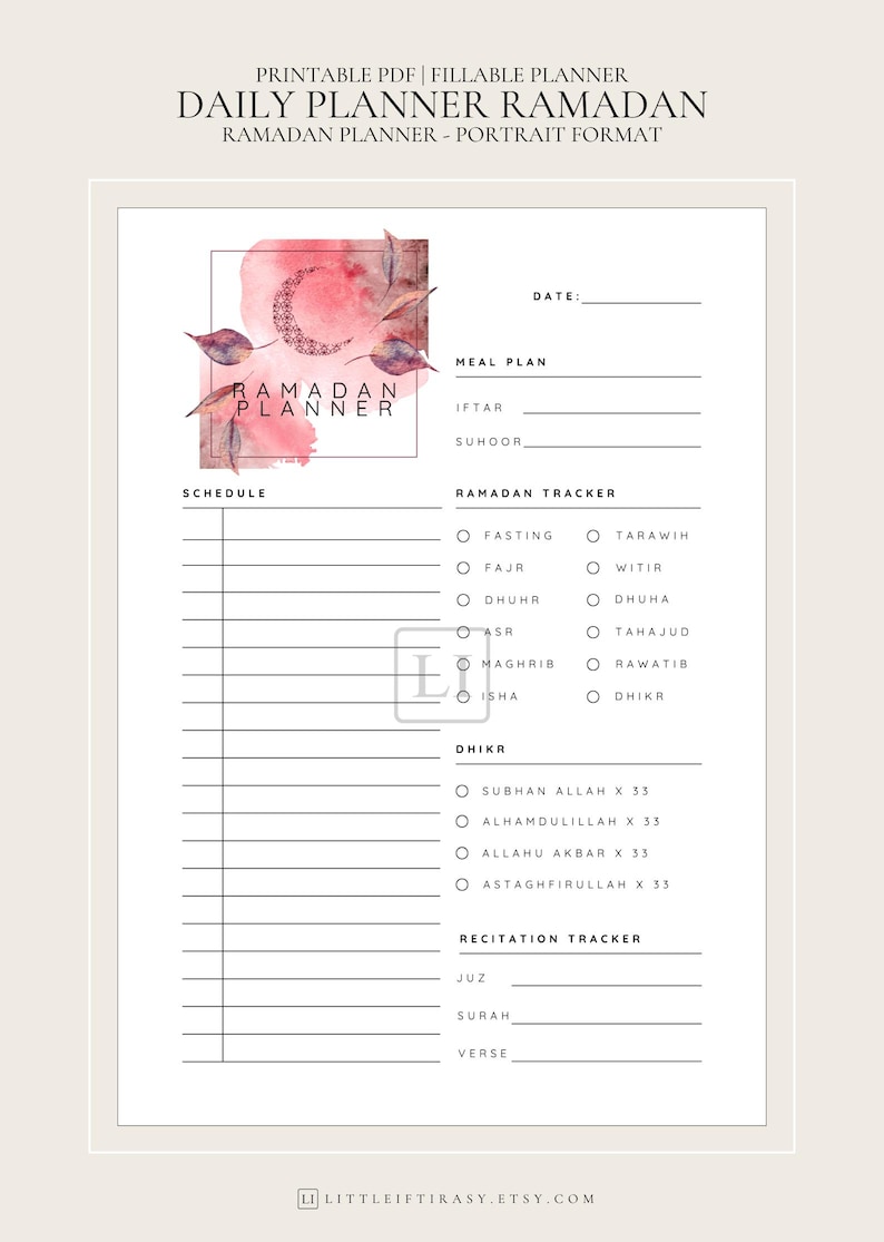 Ramadan Planner Printable PDF, Undated Inserts, Salah Planner, Ramadan ...