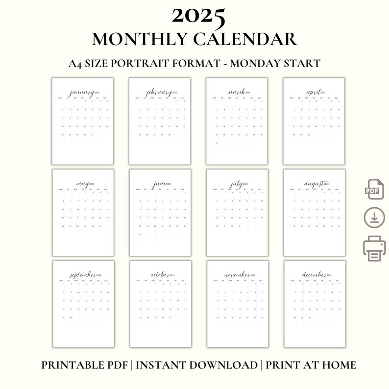 2025 Monthly Calendar 2025 Monthly Planner Calendar Portrait Format ...