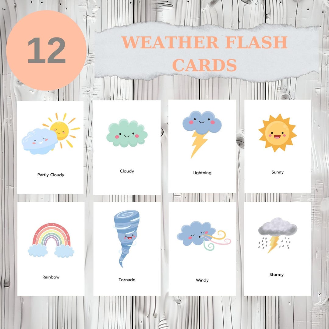 12 Printable Weather Flash Cards for Kids Educational Weather Learning ...