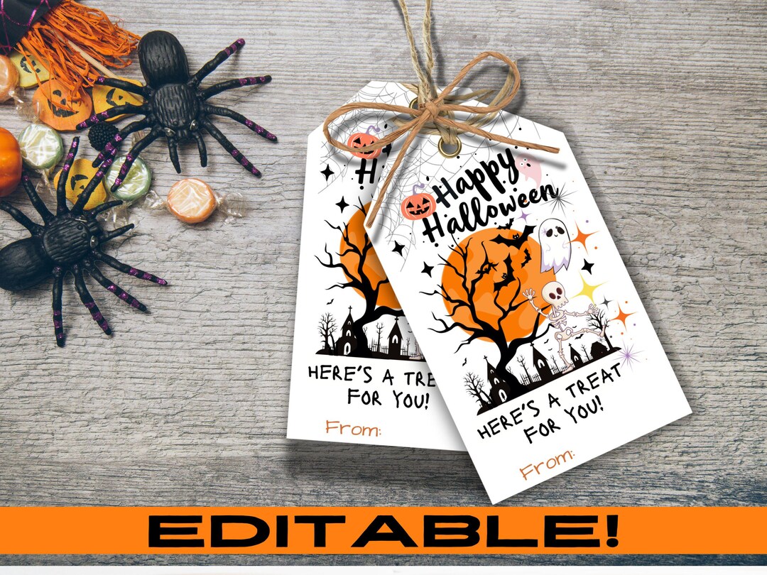 Editable Trick or Treat Tag, Cute Ghosts, Bats, Halloween Party Favor ...
