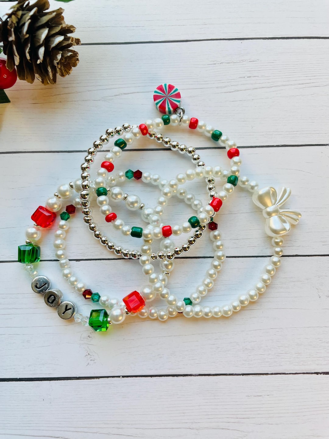 Beaded Christmas Bracelet Set-holiday Inspired Bracelets-mix and Match ...