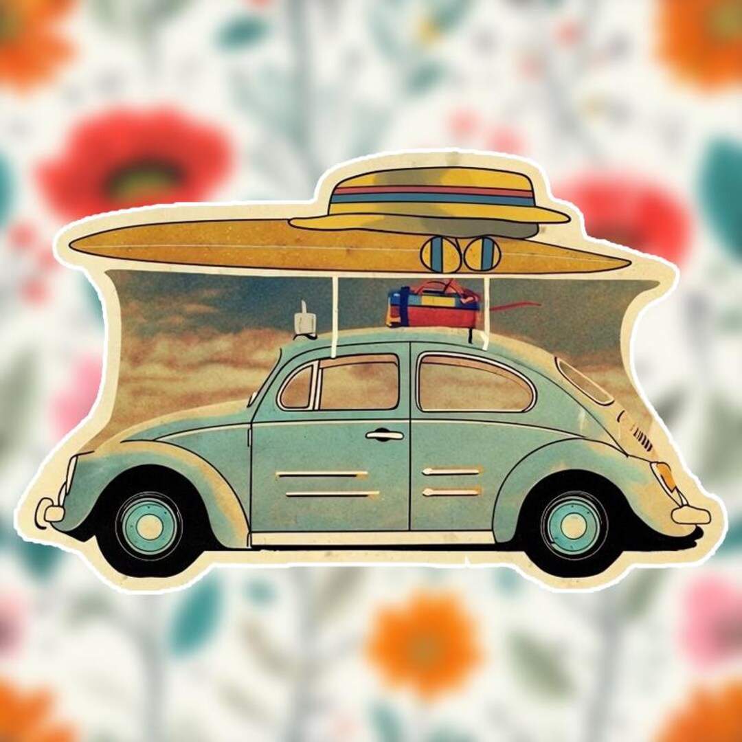Surf Car Kiss-cut Vinyl Decals, Vehicle Stickers, Beach Bumper Decals ...