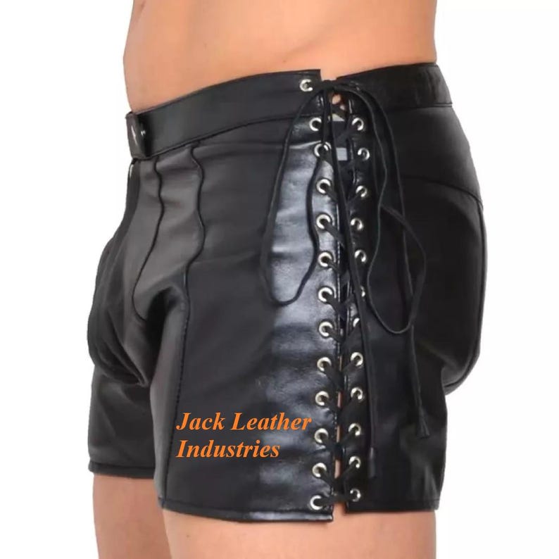 Leather Shorts for Men With Unique Side Lace Design and Button and Zip ...