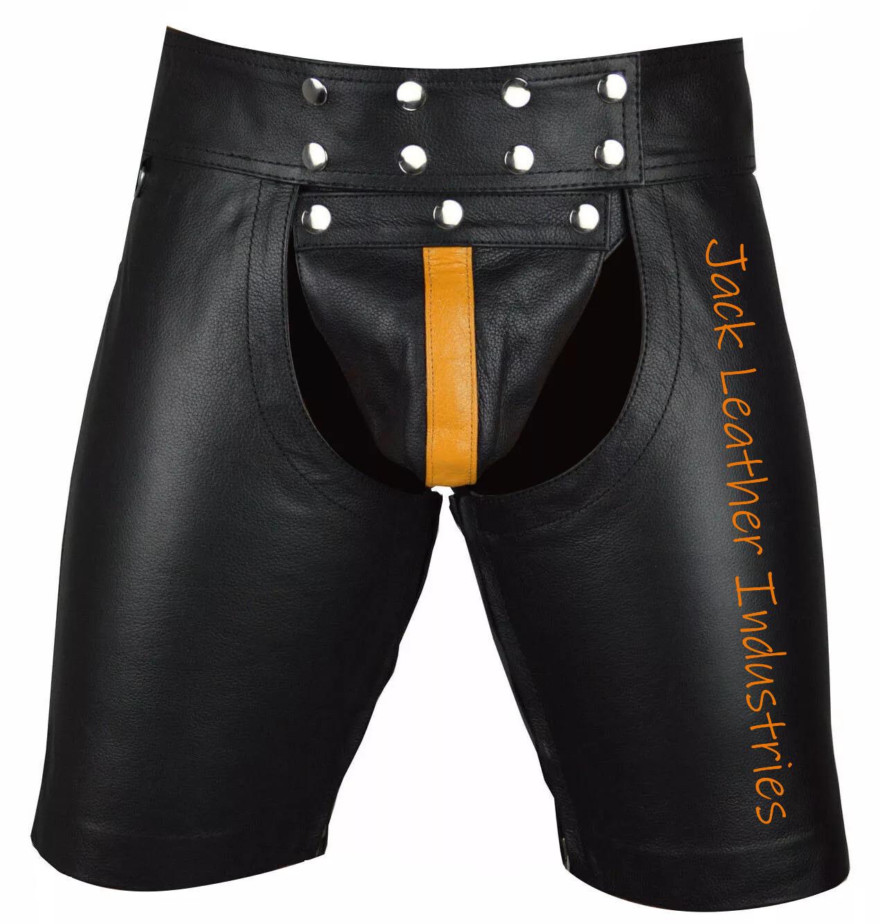 Men's Real Cowhide Leather Chaps Shorts Chaps Detachable Codpiece 4 ...