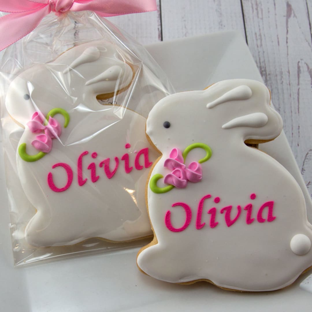 Bunny Cookies, Personalized 4 Size, Bowed Ships on 1/3/25 or for Pre ...