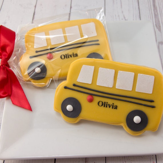 School Bus Cookies, Personalized (4" size, bowed) - Ships 4/10/23 or ...
