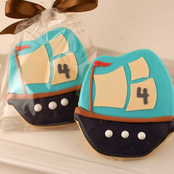 Pirate Ship Cookies (4" size, bowed) - Ships 4/10/23 or will Delay up ...