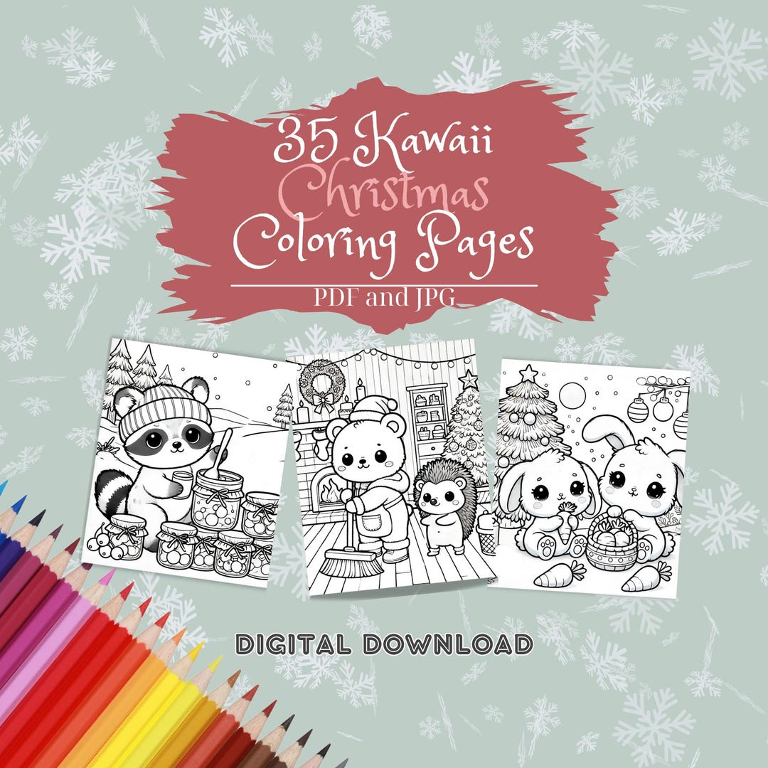 Kawaii Christmas Coloring Pages, 35 Pages, Cute Coloring, Kawaii ...