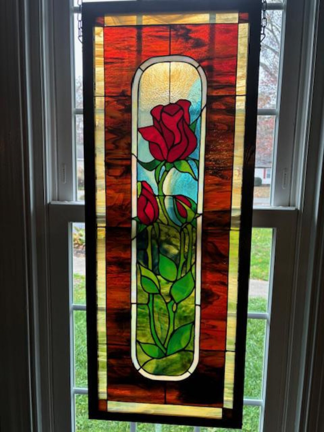 Stained Glass Hanging Panel - Roses - Etsy