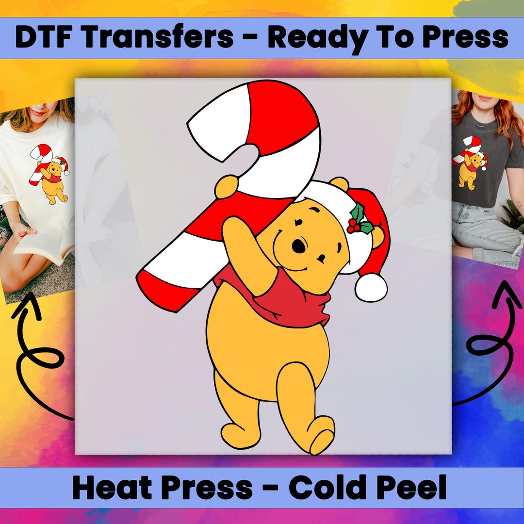 Disney Pooh Giant Candy Cane, DTF Transfers Ready for Press, DTF Prints ...