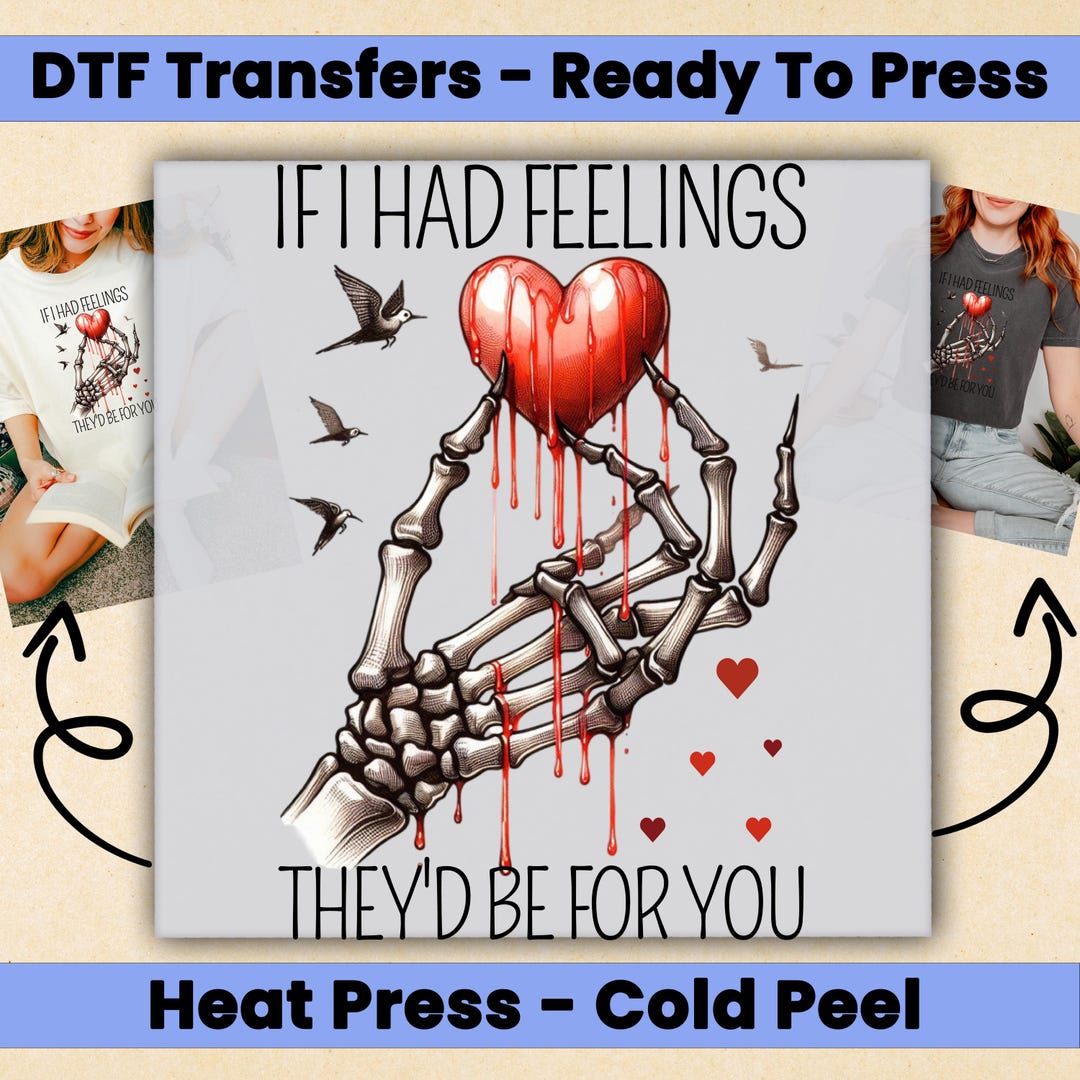 Skeleton Hand and Heart Ready for Press, Valentines Day Heat Transfer ...