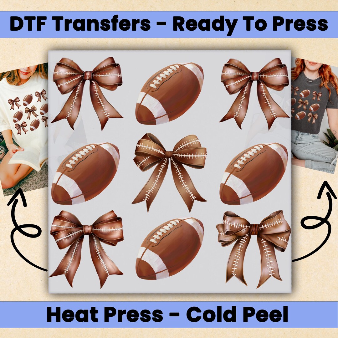 Patterned Football Bows DTF Transfers, Sports Ready to Press, Football ...