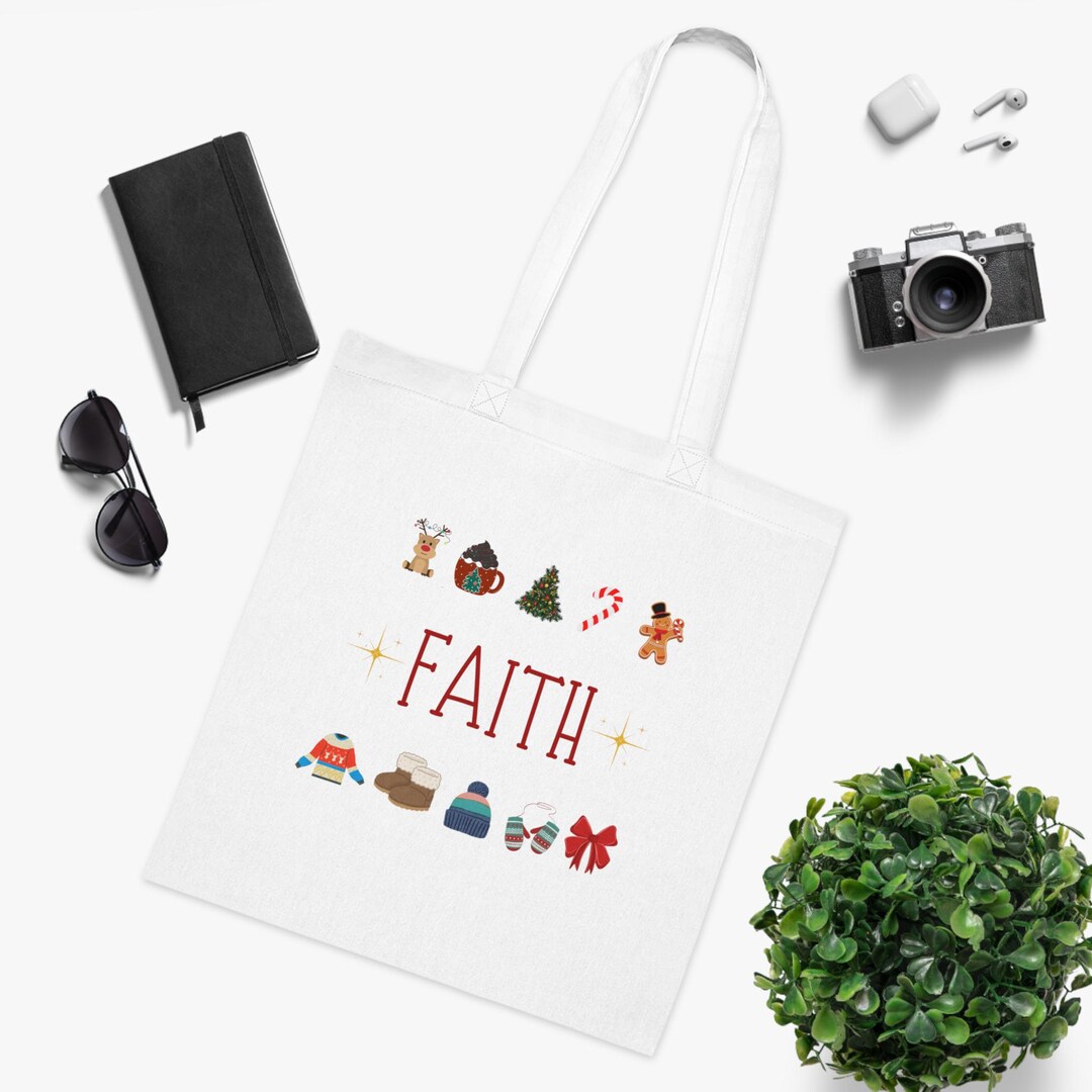 Christmas Cotton Tote Bag, Personalized Holiday Shopping Bag, Cozy Xmas ...