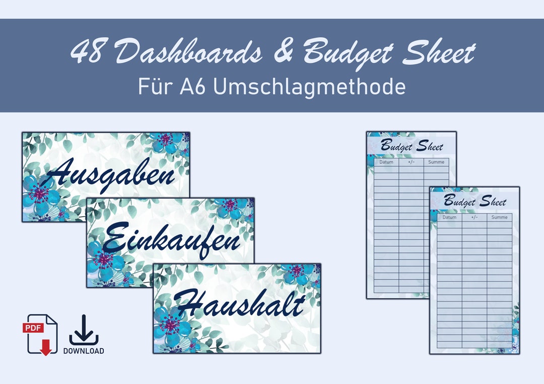 Dashboard Budget Planner / Cover Method A6 / 48 Cover Sheets / Budget ...