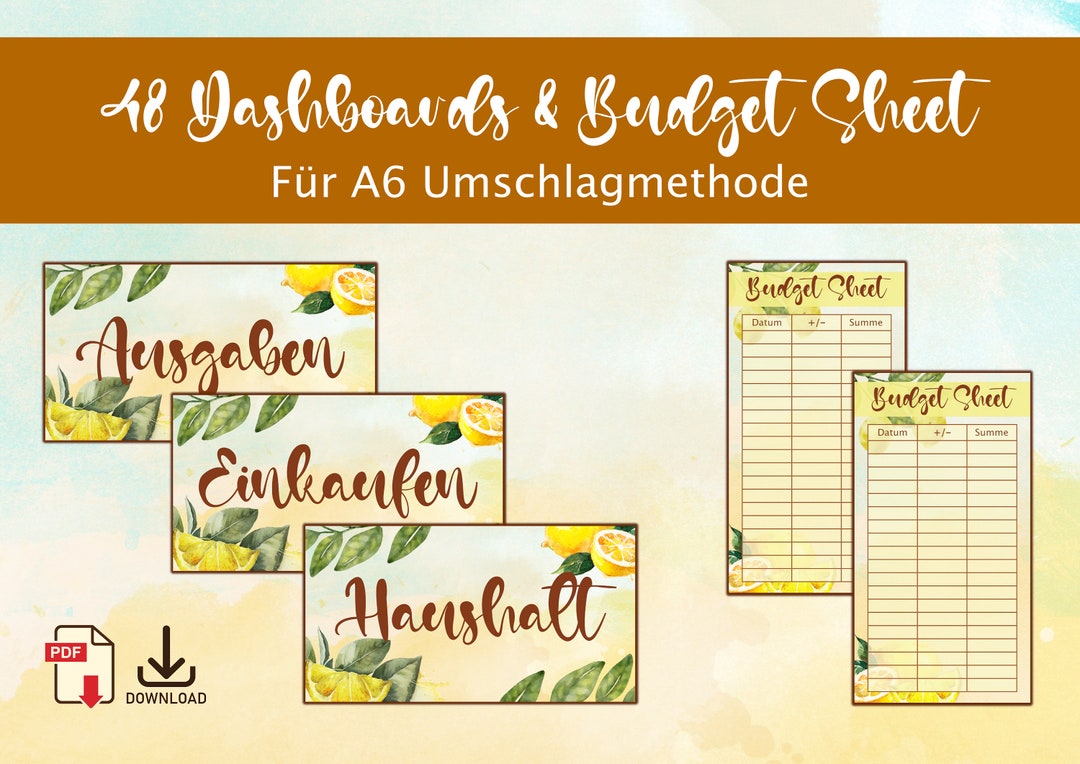 Dashboard Budget Planner / Cover Method A6 / 48 Cover Sheets / Budget ...