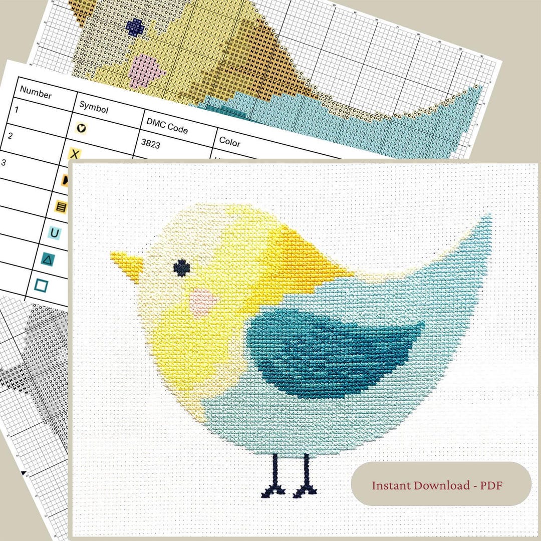 Shy Bird Cross Stitch Pattern – Pastel Nursery Decor (PDF Chart) - Etsy